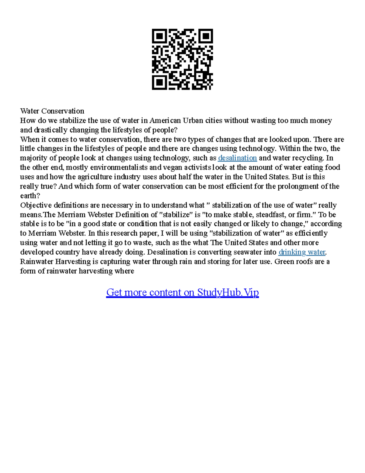 Essay Water Conservation - Water Conservation How do we stabilize the ...