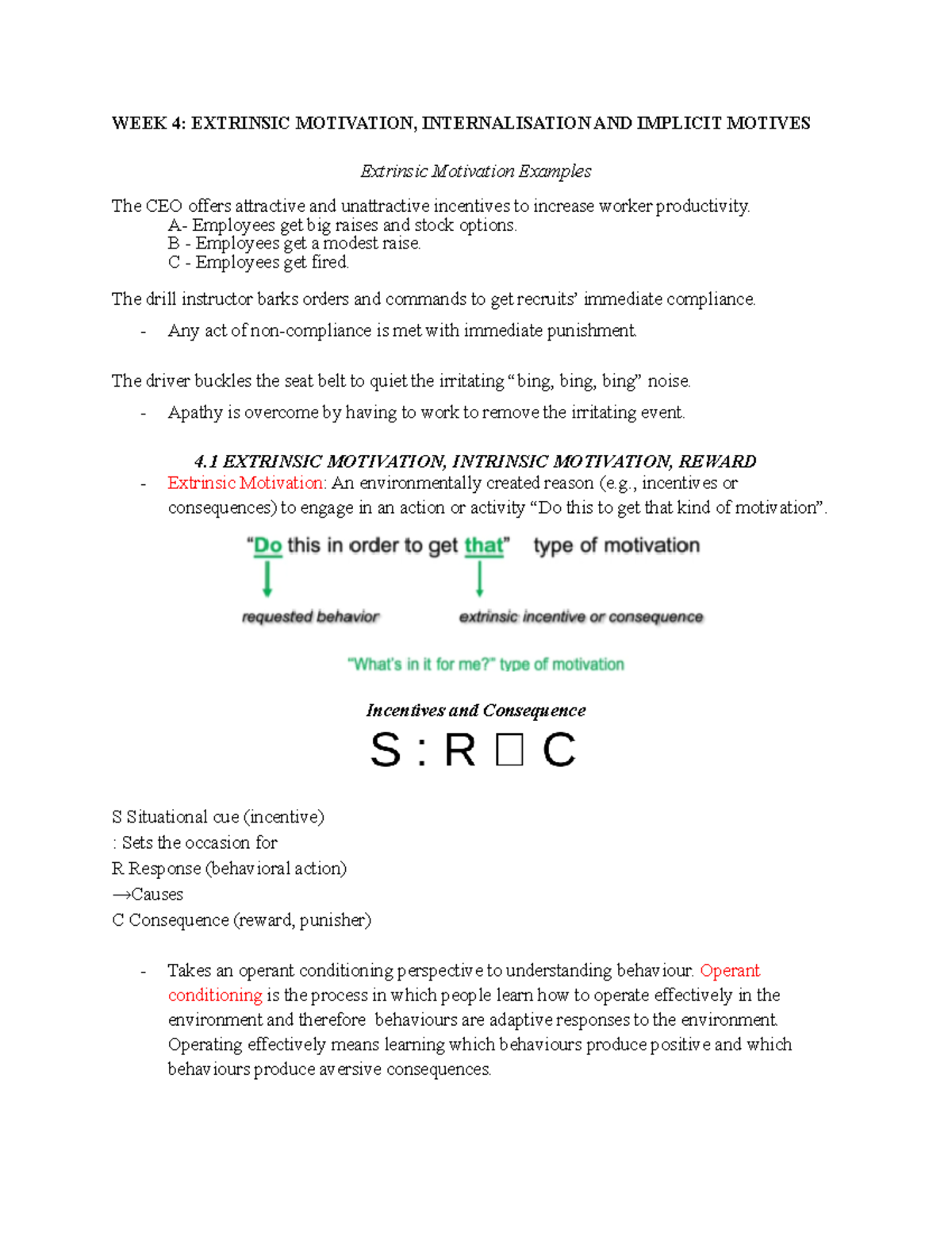 WEEK 4 Extrinsic Motivation, Internalisation AND Implicit Motives Notes ...