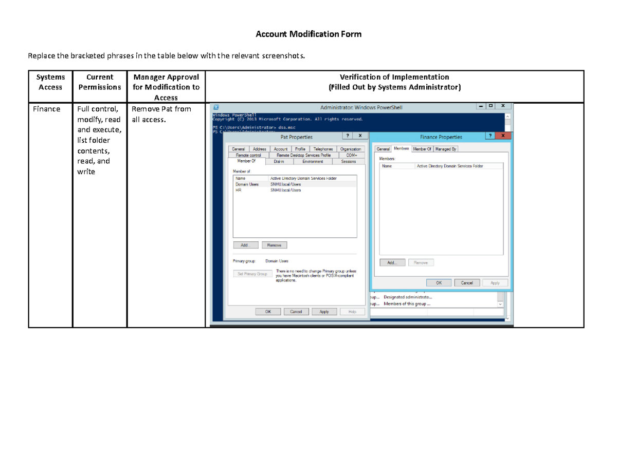 CYB 230 Account Mod Form Scott Garrett - Account Modification Form ...