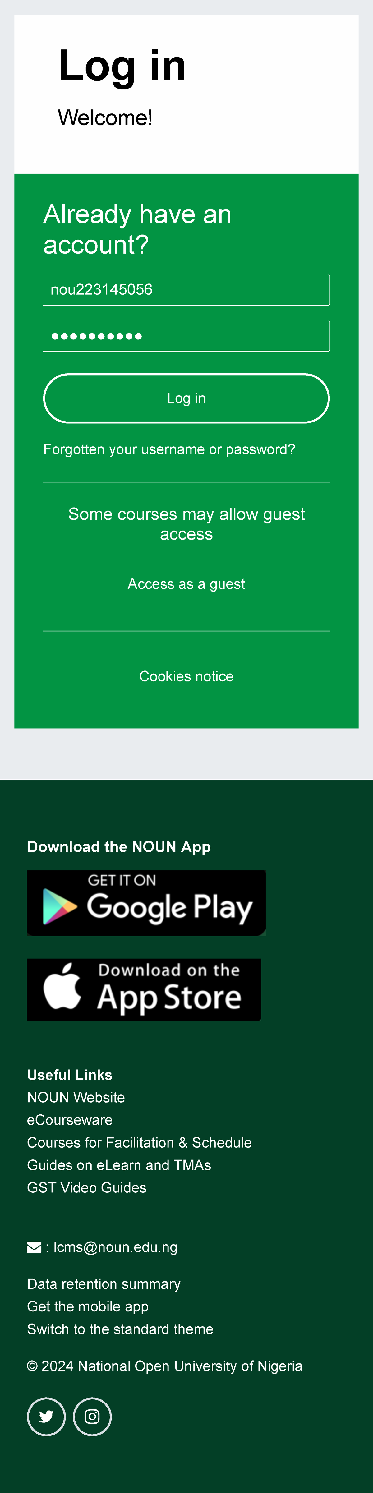 Log in to the site NOUN - Log in Welcome! Already have an account? Log ...