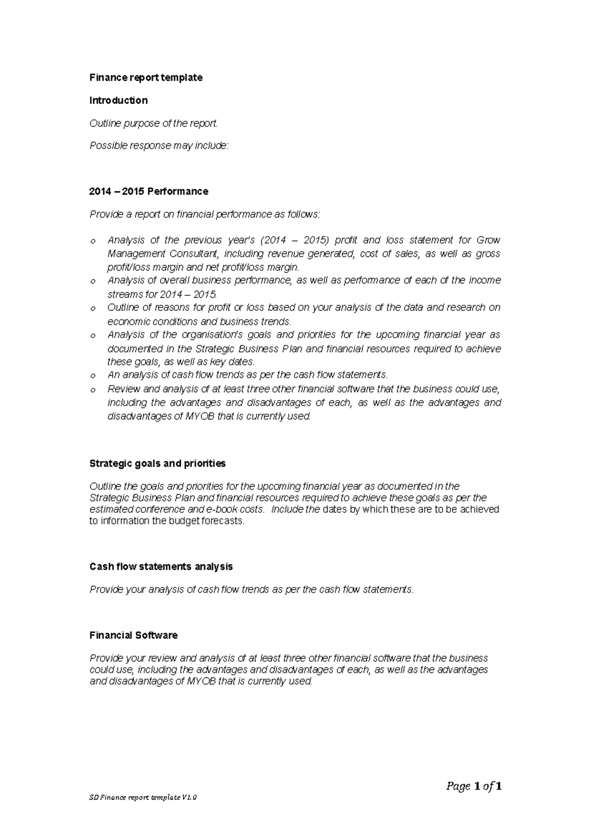 SD Finance report template V1.0 (ID 102216) - Finance report template ...
