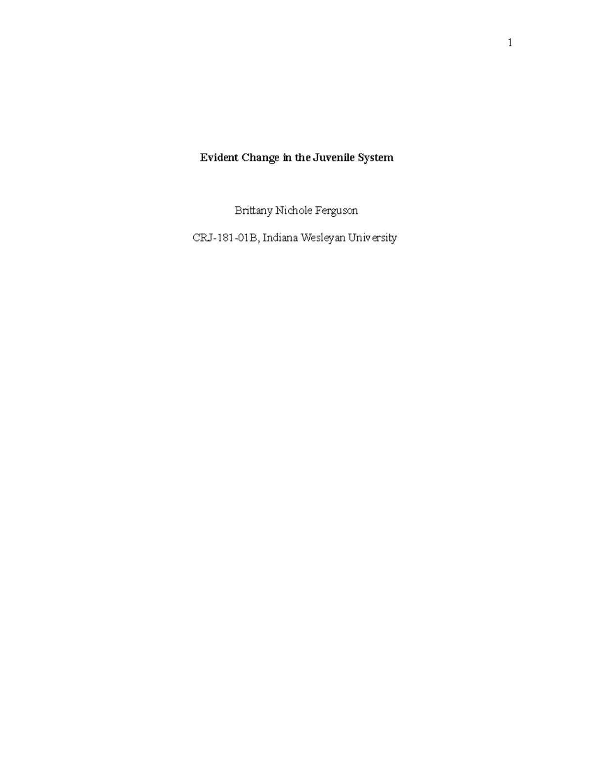 Evident Change in the Juvenile System - Evident Change in the Juvenile ...