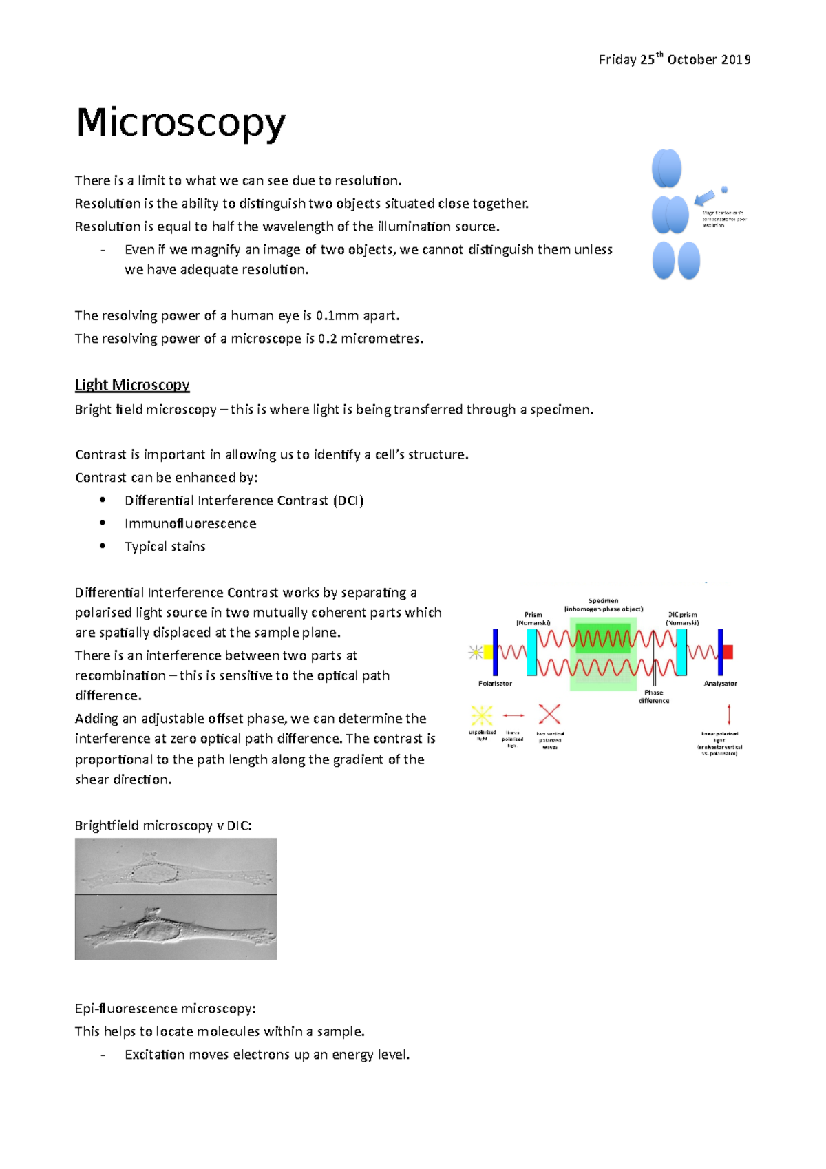 Week 5 - Microscopy - Lecture notes 3 - Friday 25th October 2019 ...
