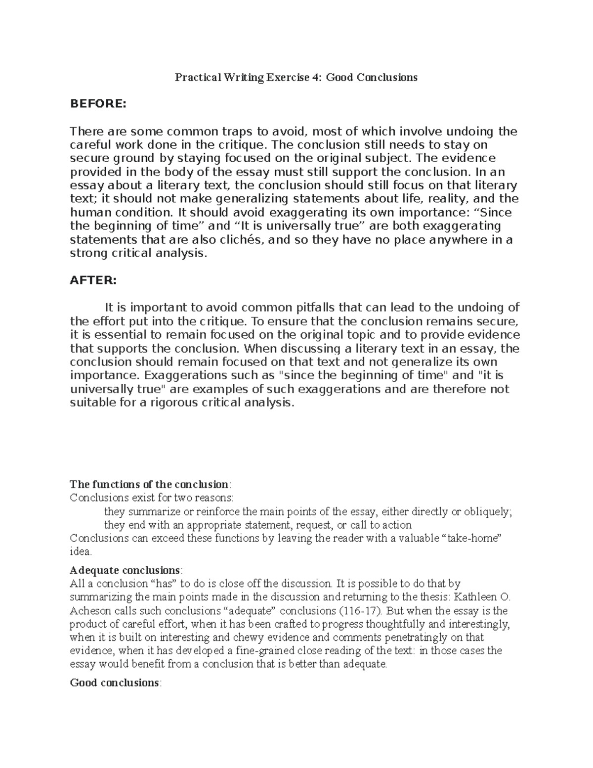 Practical Writing Exercise 4 - The conclusion still needs to stay on ...