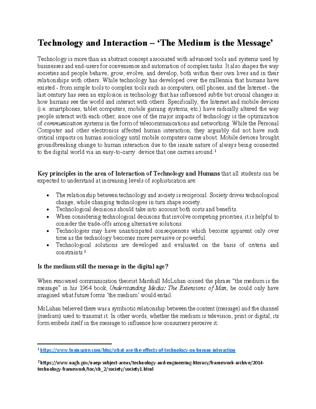 Medium Message TCM - Technology and Interaction – ‘The Medium is the ...