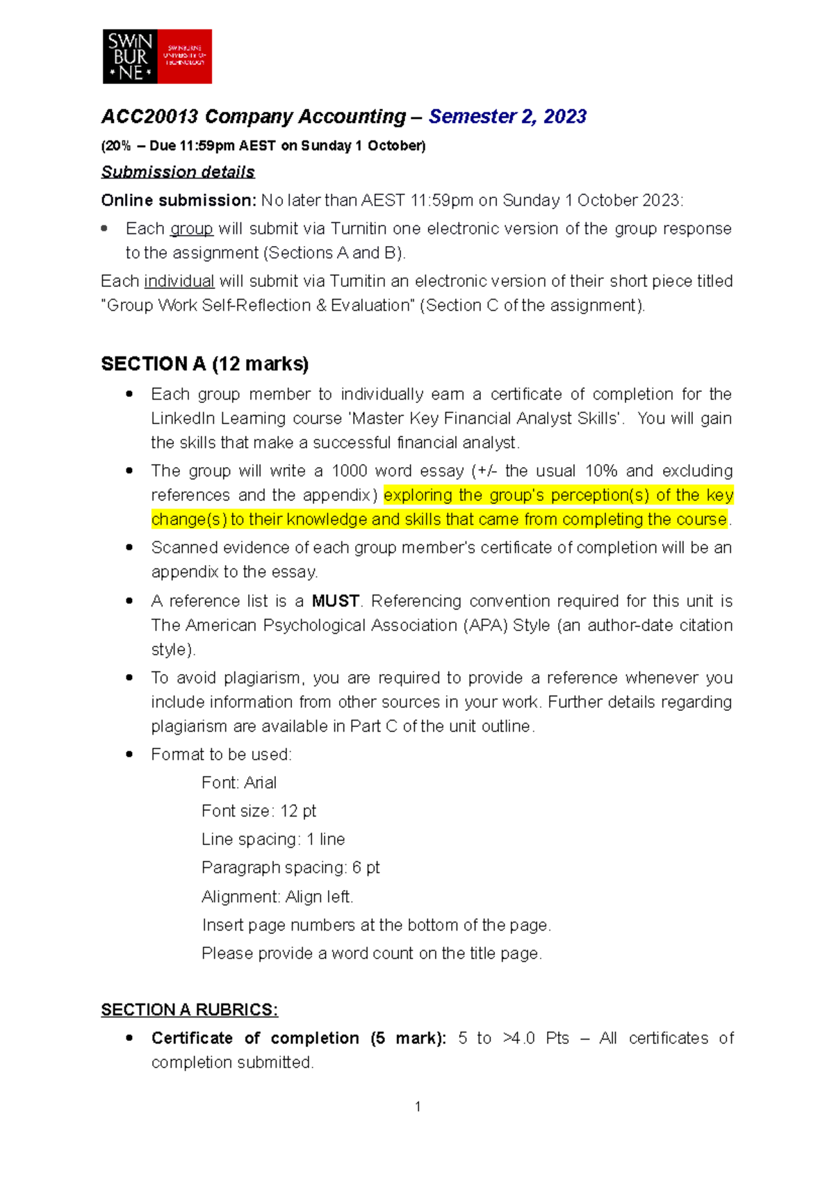 Company Accounting Group Assignment - ACC20013 Company Accounting ...