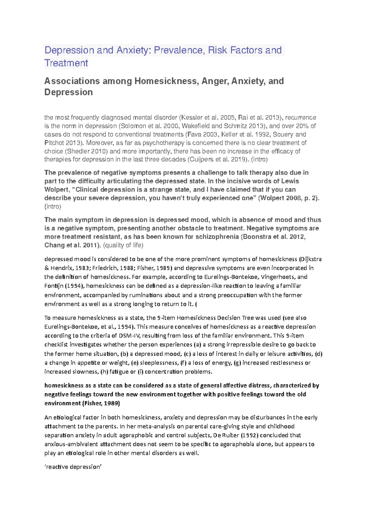 PHS case study notes - Depression and Anxiety: Prevalence, Risk Factors ...