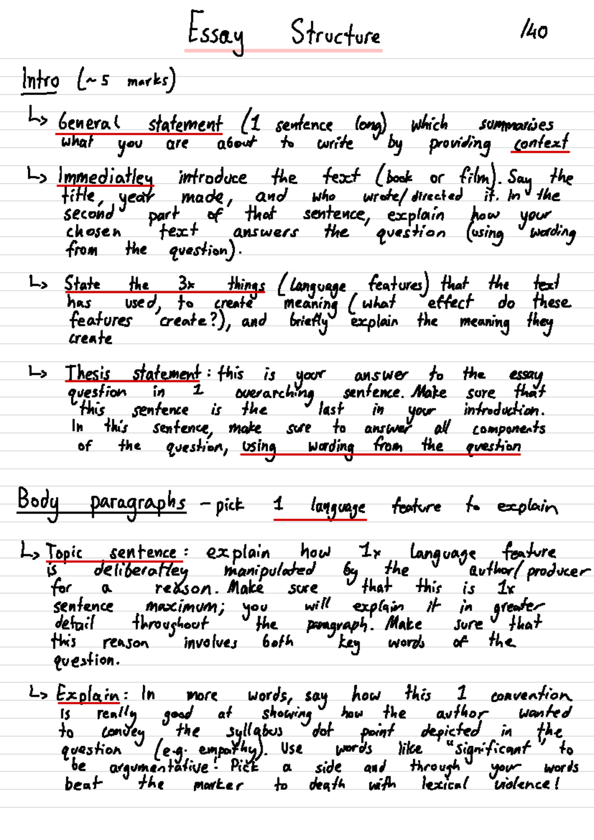 Essay Structure - Essay Structure 140 Aro (-s marks) General statement ...