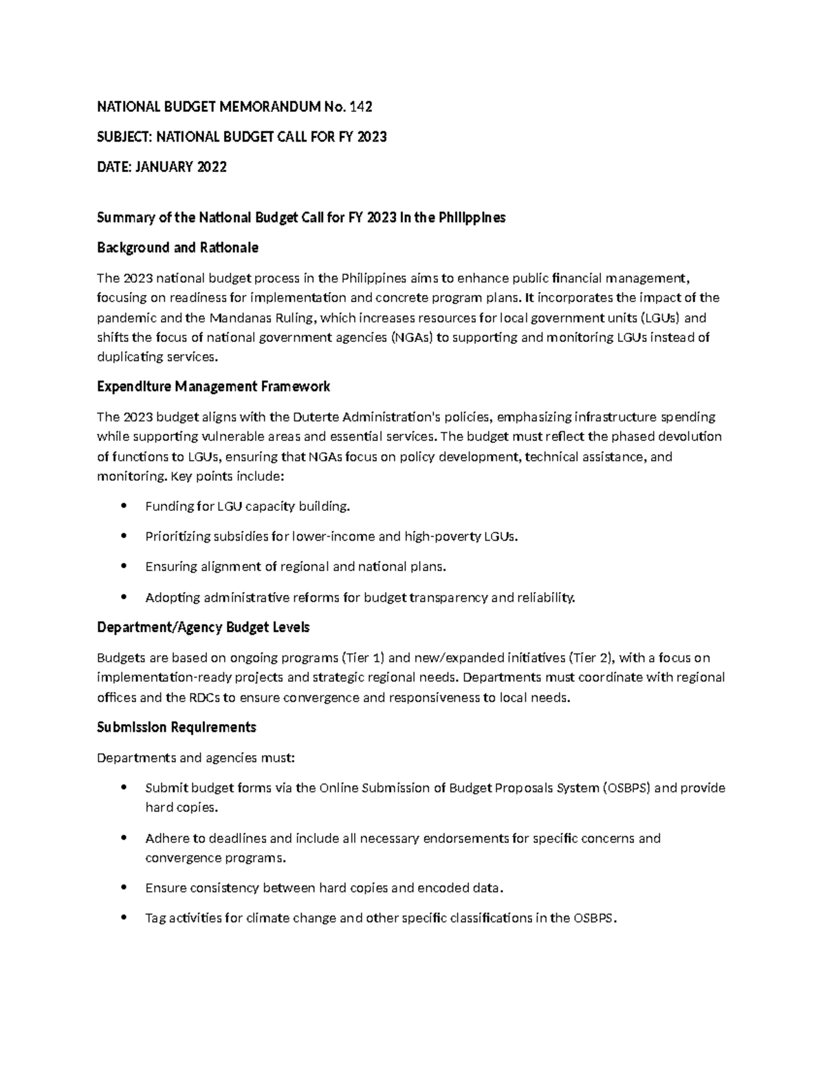 National Budget Memorandum No 142, 143, 144 - NATIONAL BUDGET ...