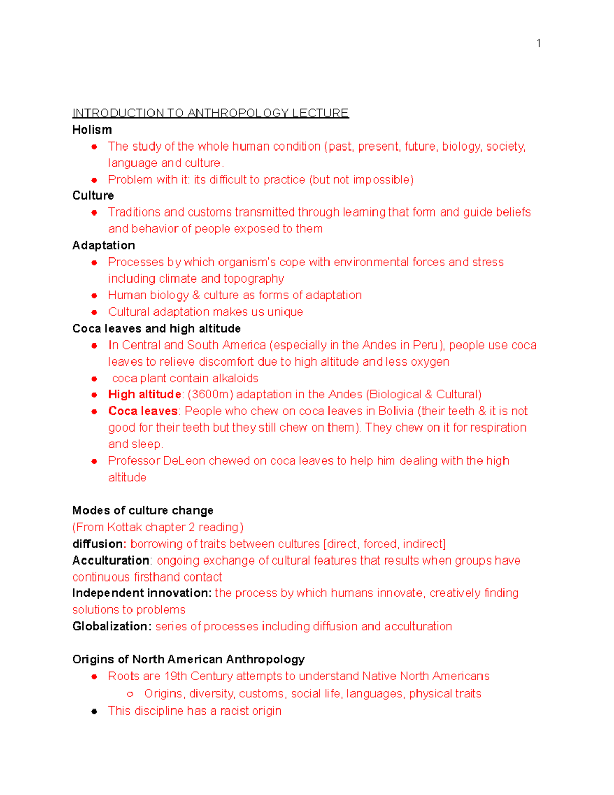 Anthro 139 Study Guide - INTRODUCTION TO ANTHROPOLOGY LECTURE Holism ...