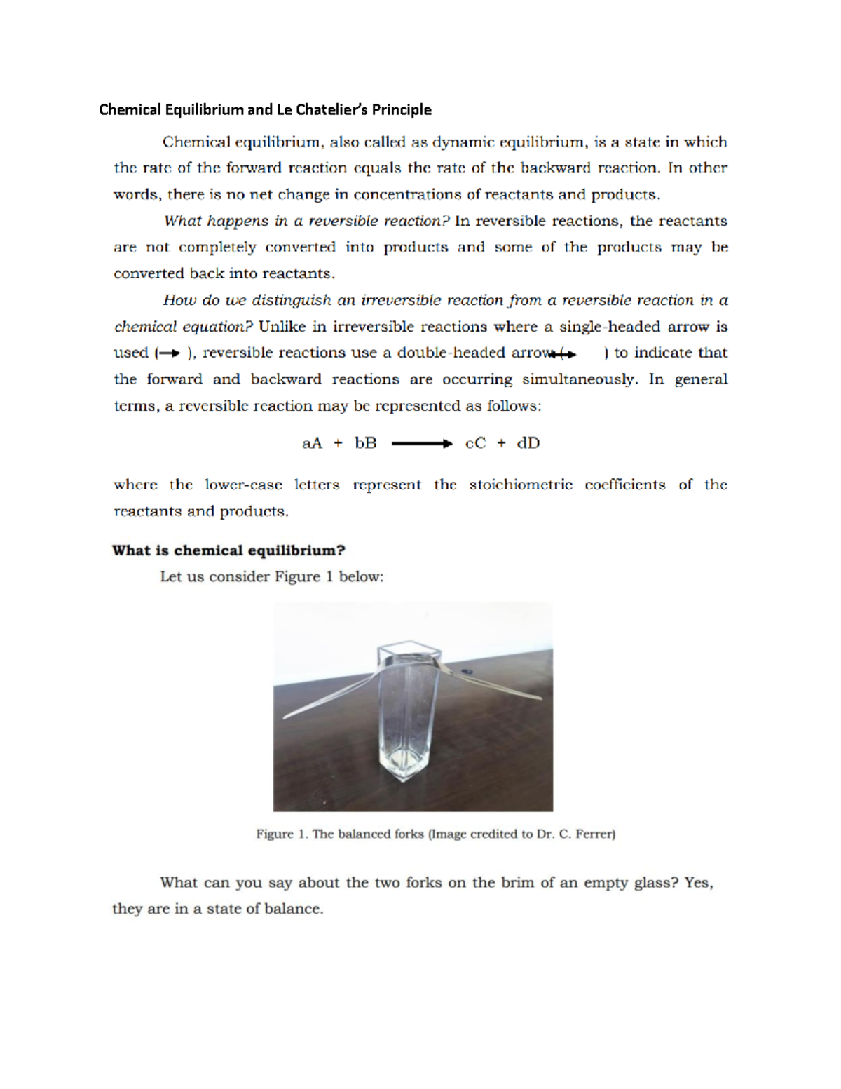 Chemical Equilibrium and le Chaterliers Principle - General Chemistry ...