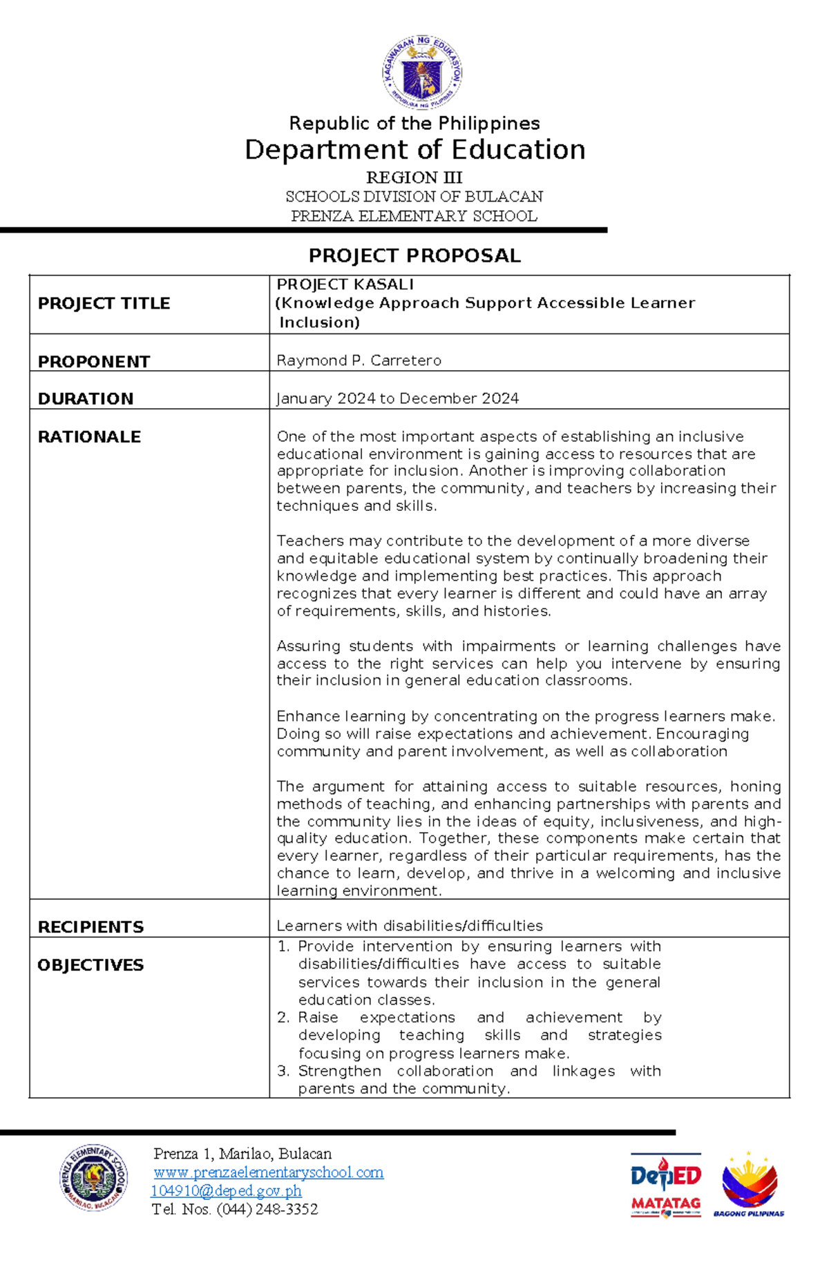 Project- Proposal- Template - Republic of the Philippines Department of ...