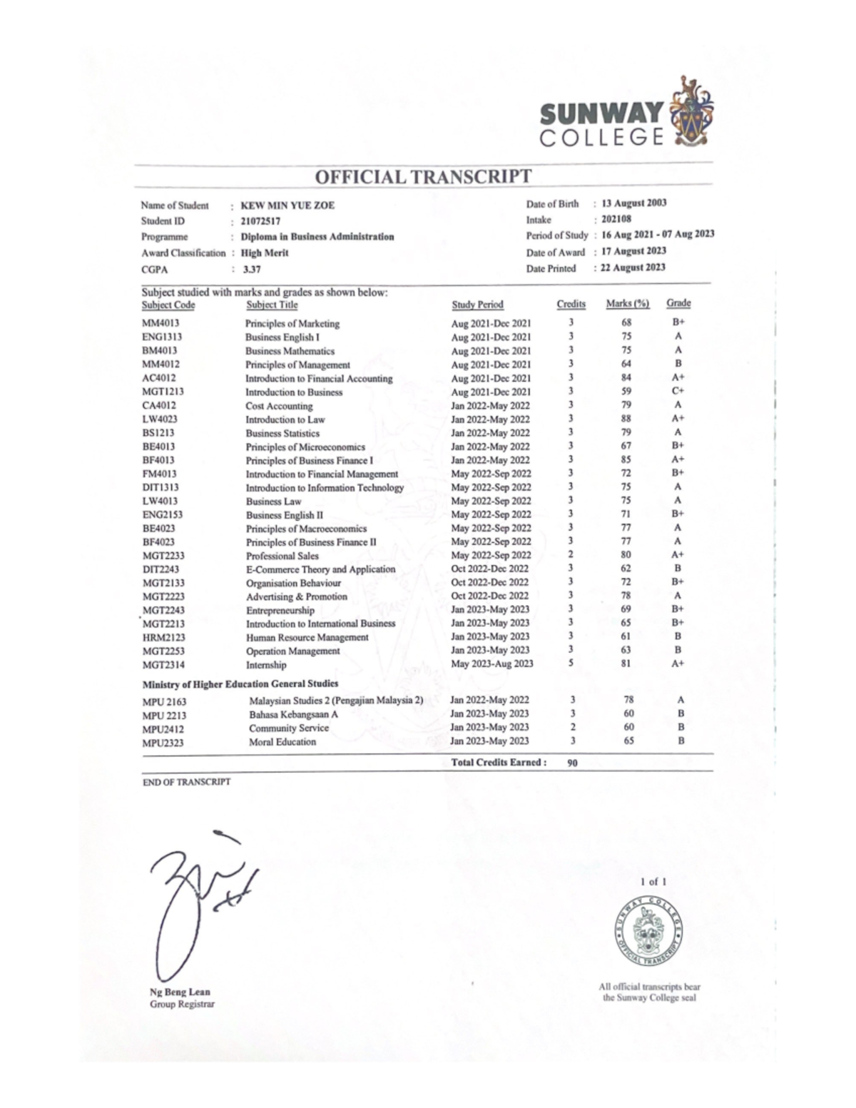 Kew Min Yue Zoe 21072517 Transcript - Introductory Economics - Studocu