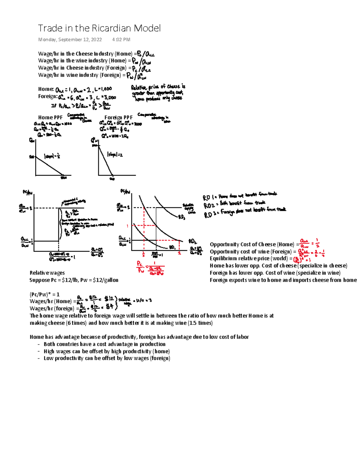 ECON 411 notes 9 - ricardian model - Wage/hr in the Cheese Industry ...