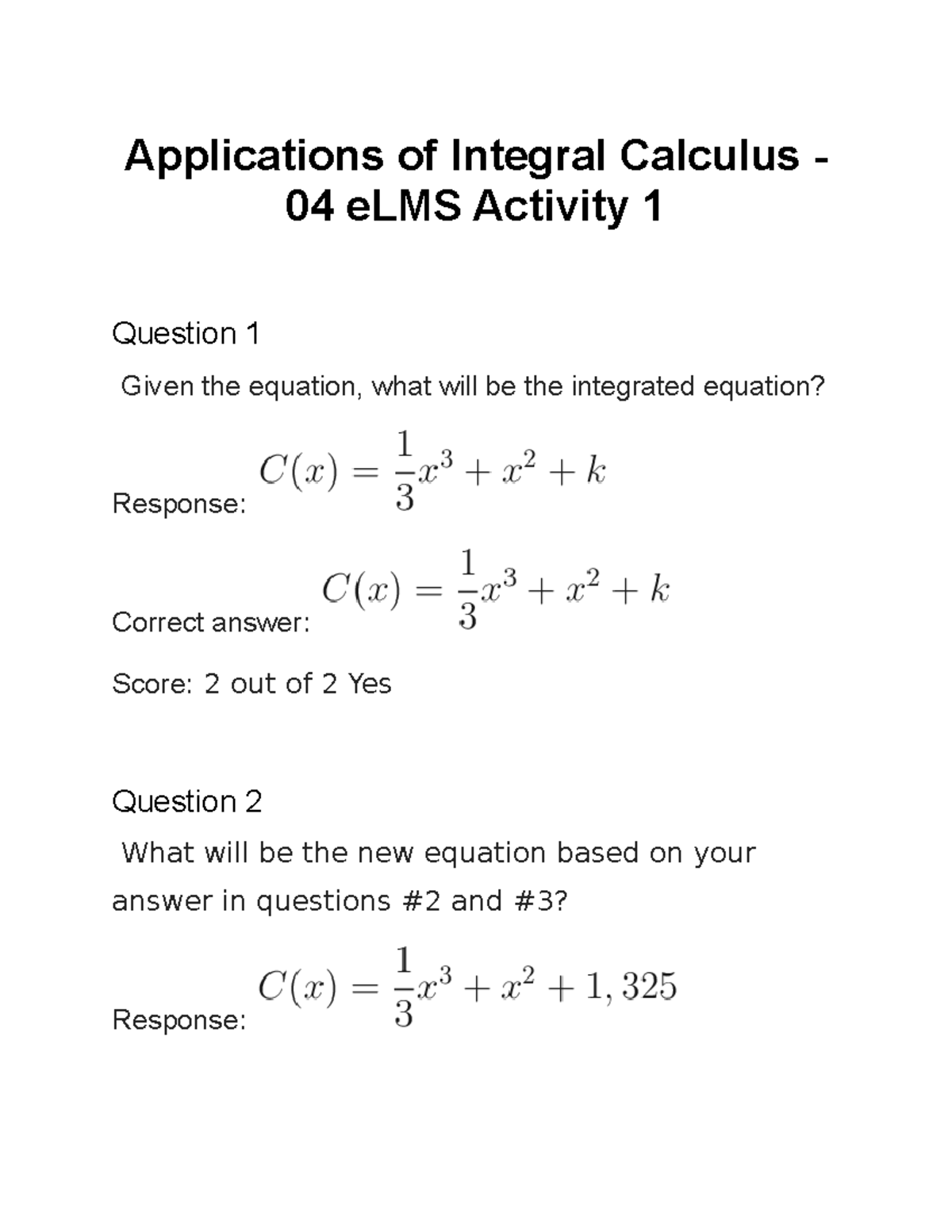Applications of Integral Calculus - 04 e LMS Activity 1 - Applications ...