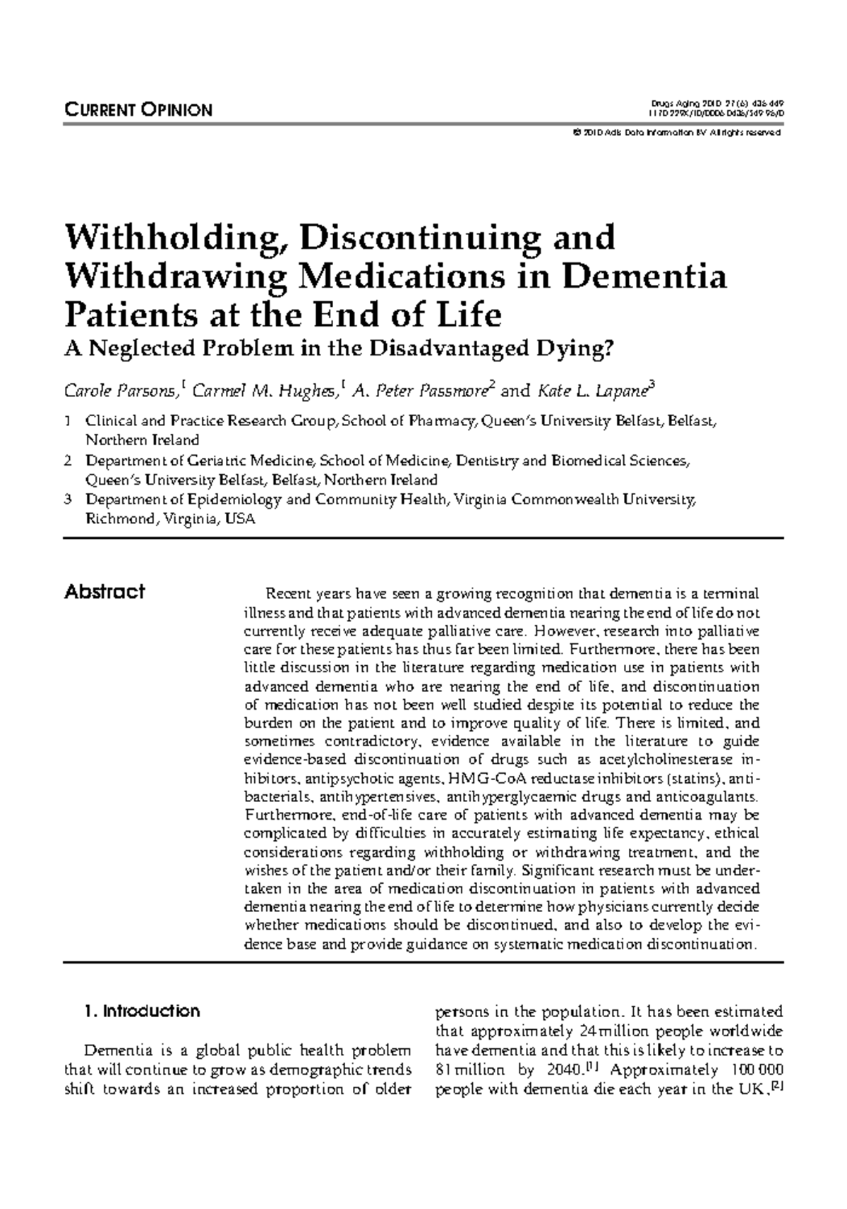 Medicamentos en demencia avanzada - Withholding, Discontinuing and ...