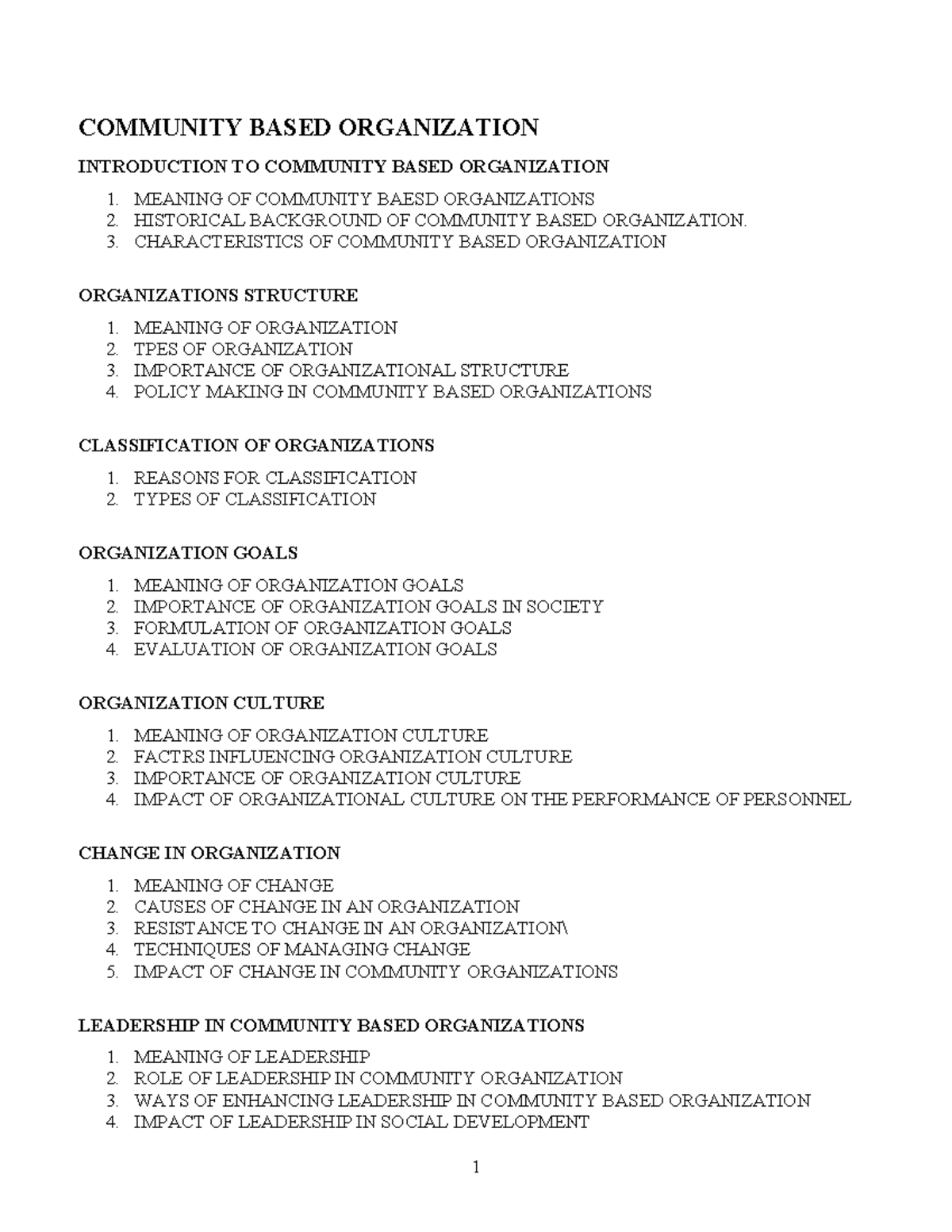CBO notes - COMMUNITY BASED ORGANIZATION INTRODUCTION TO COMMUNITY ...