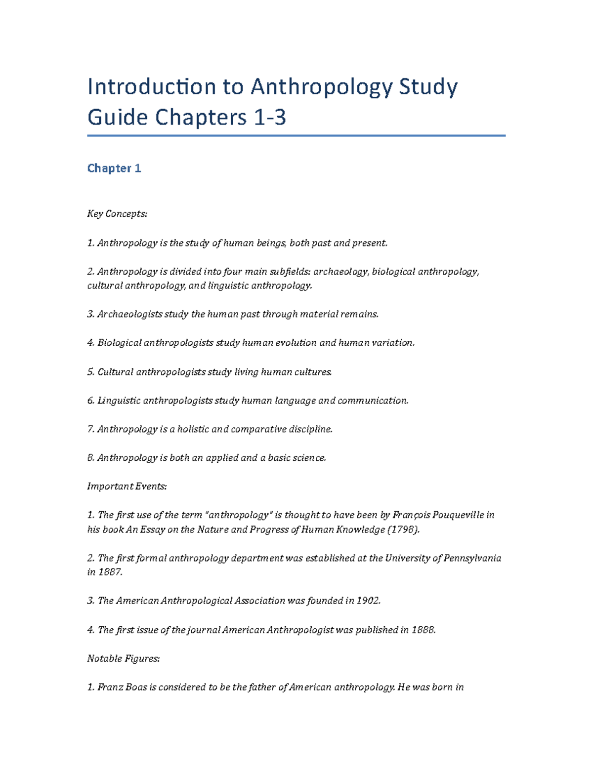 Introduction to Anthropology Study Guide Chapters 1-3 - Introduction to ...