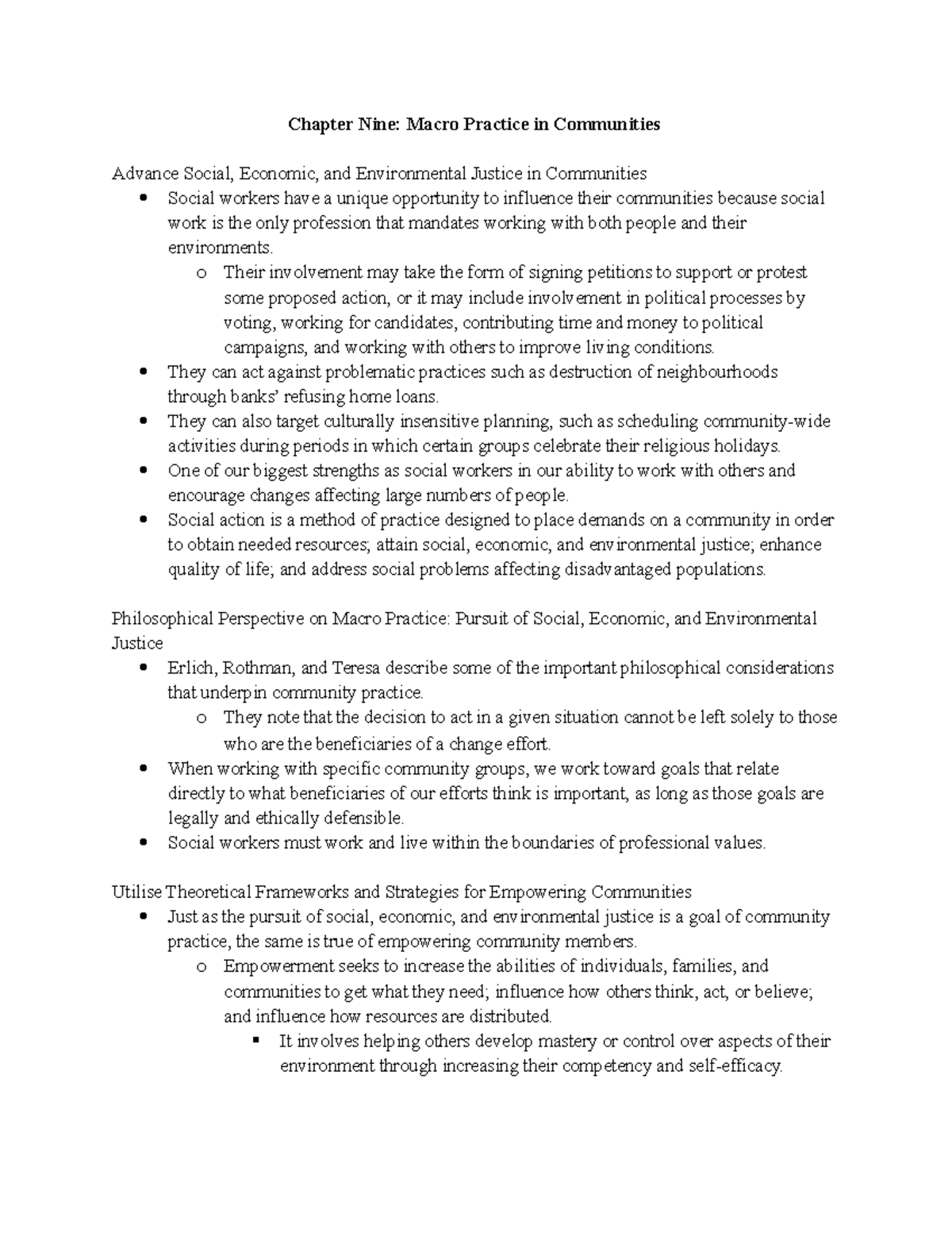 Chapter Nine Macro Practice in Communities - o Their involvement may ...