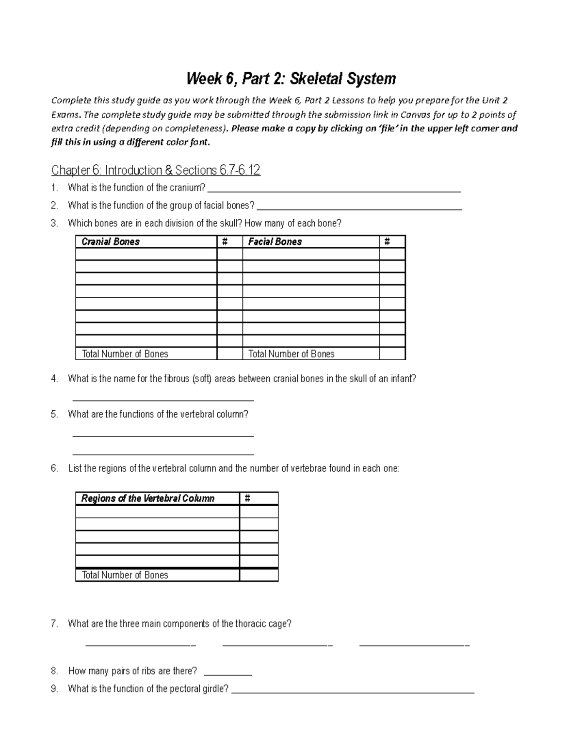 Week 6, Part 2 Skeletal System - Week 6, Part 2: Skeletal System ...
