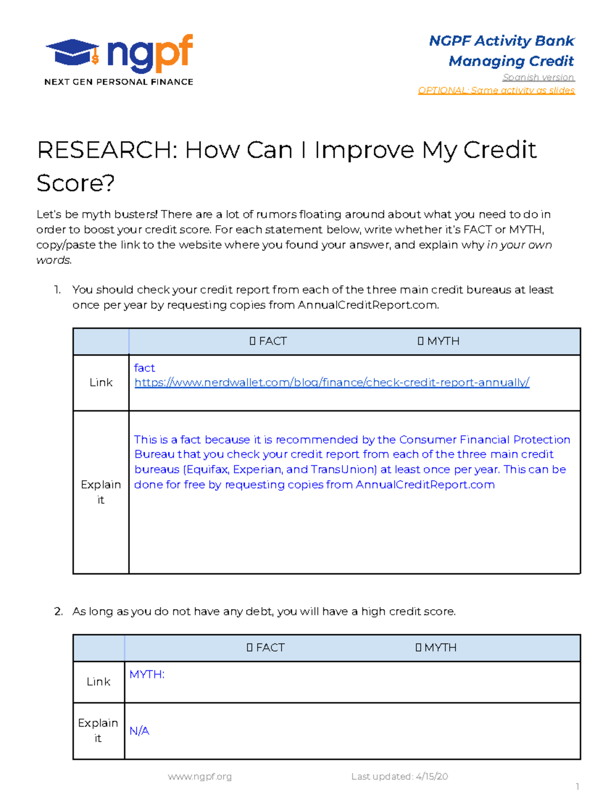 Copy of 3.3.20 - How Can I Improve My Credit Score - NGPF Activity Bank ...