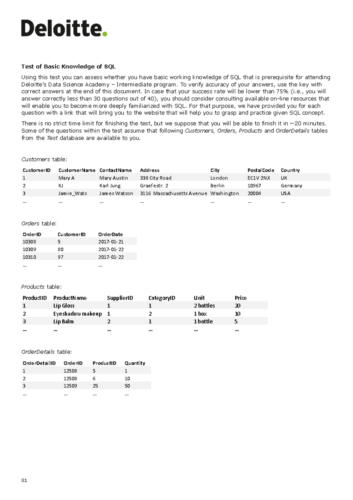 Sql Test Key Test Of Basic Knowledge Of Sql Using This Test You Can