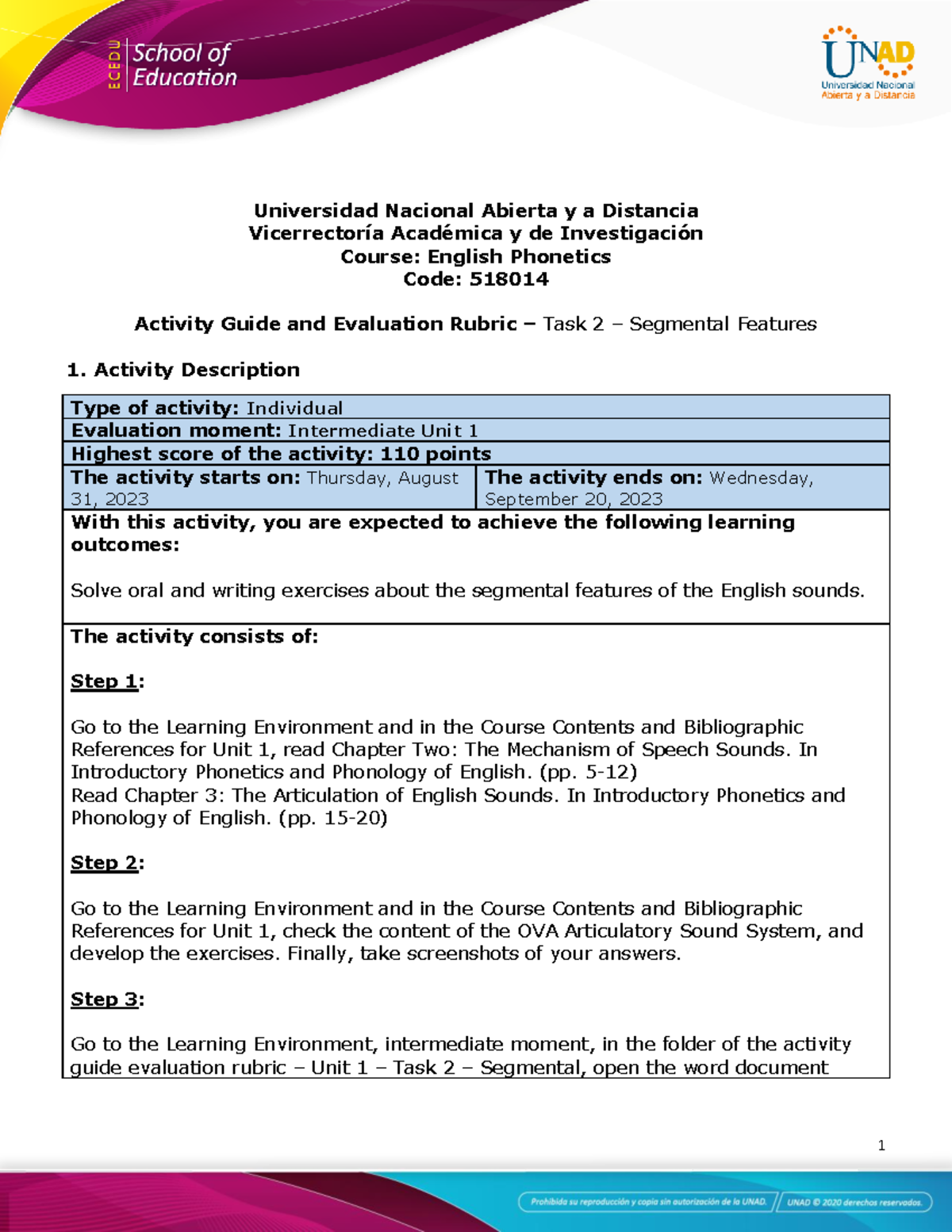 Unit 1- Task 2 - Segmental Features - Universidad Nacional Abierta y a ...