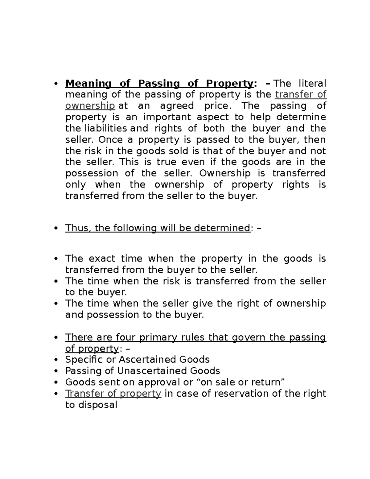 Passing of property SOGA - Meaning of Passing of Property: – The ...