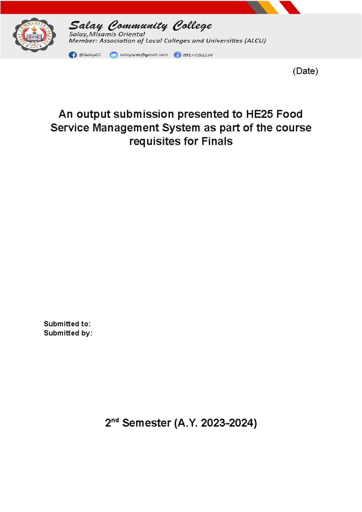 Final-output-format - Study - (Date) An output submission presented to ...