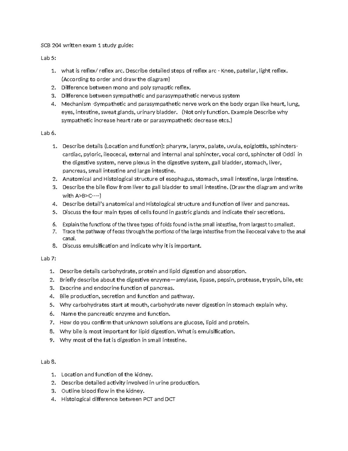 SCB 204 written exam 1 study guide - SCB 204 written exam 1 study guide ...