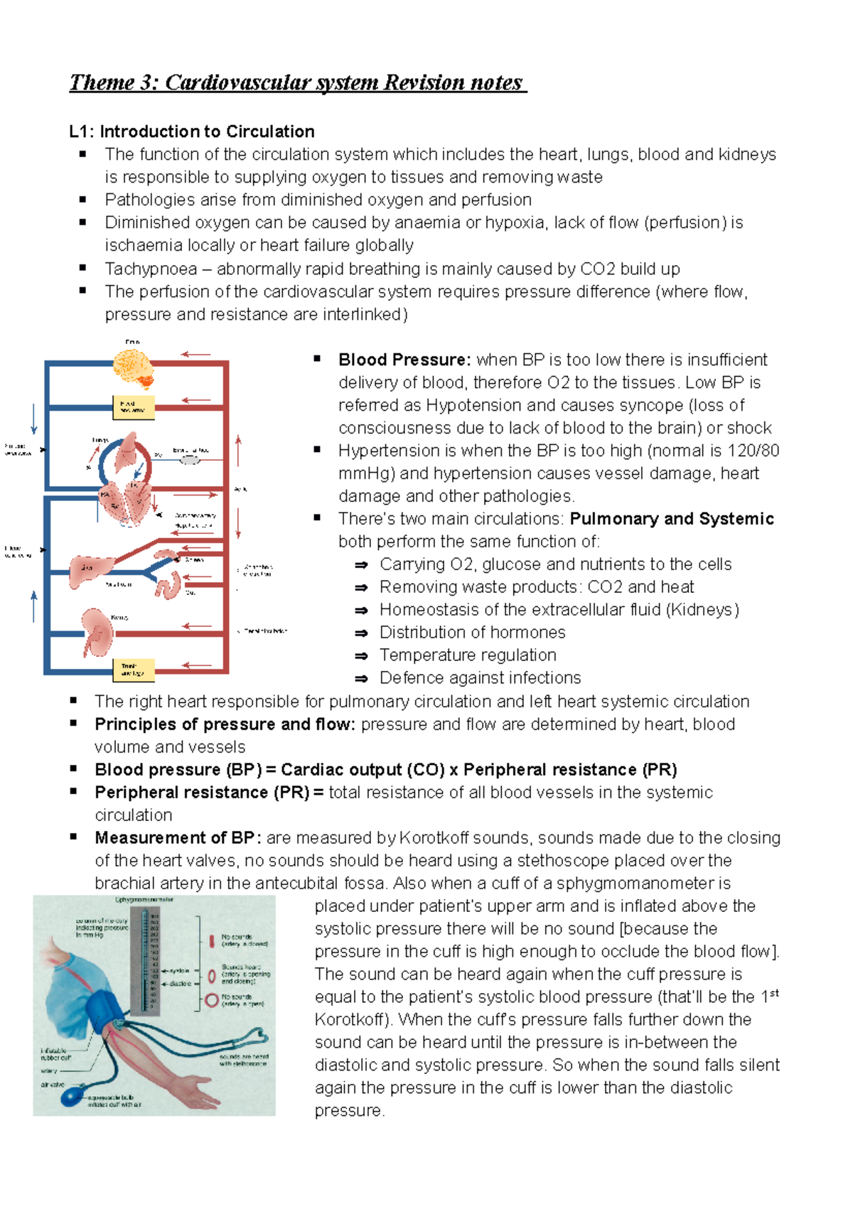 103 Theme 3 CVD Notes - Theme 3: Cardiovascular system Revision notes ...