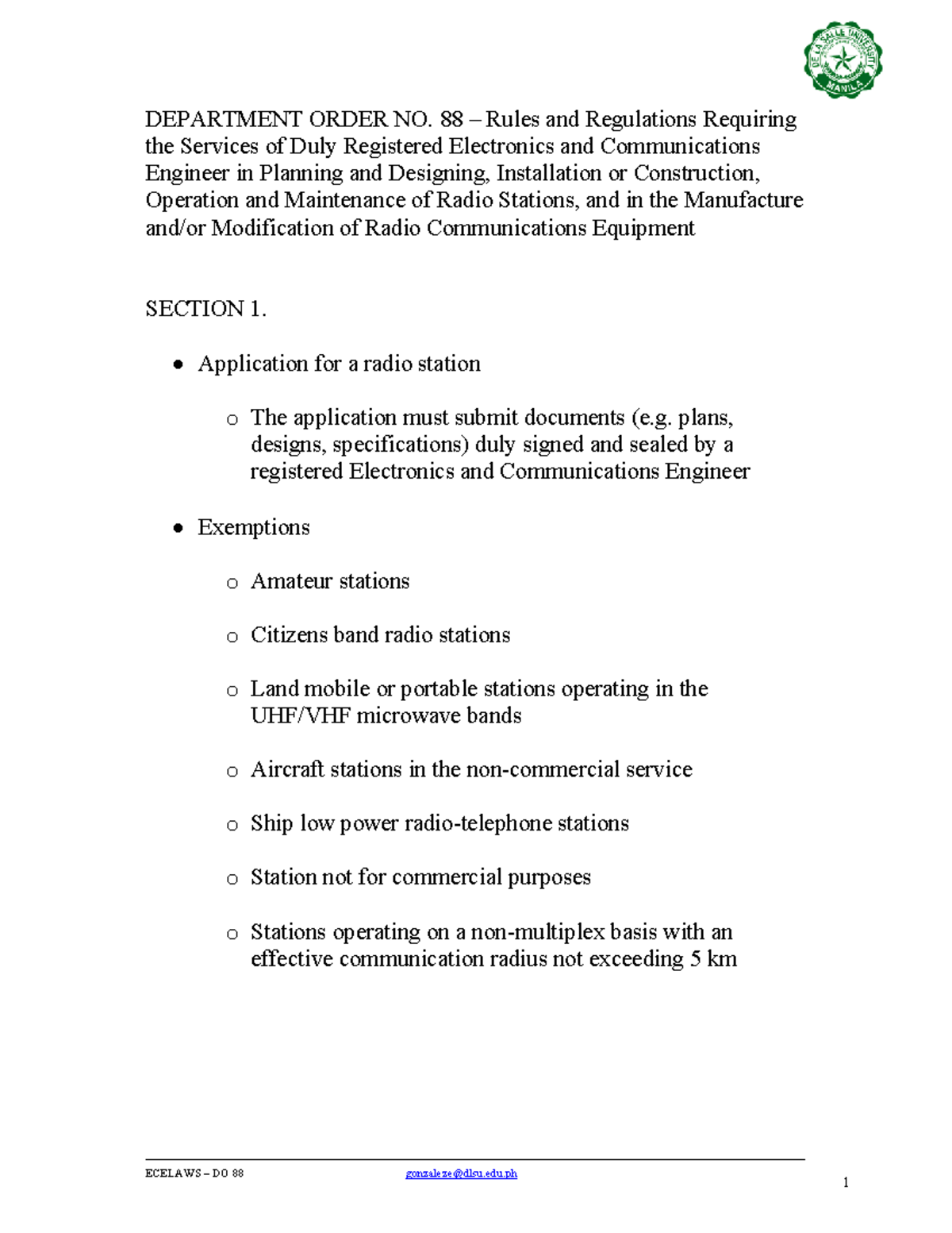 Exam 22 October 2017, questions and answers - DEPARTMENT ORDER NO. 88 ...