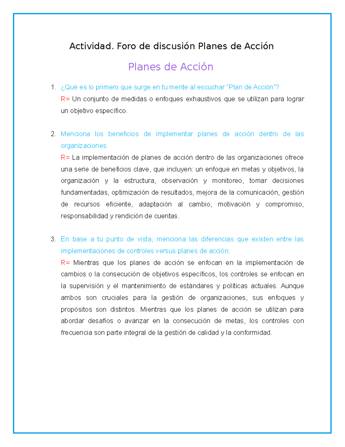 Actividad. Foro de discusión Planes de Acción - Actividad. Foro de ...