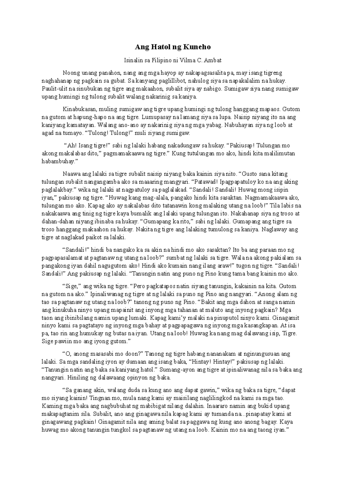 Note module 3 - NONE - Ang Hatol ng Kuneho Isinalin sa Filipino ni ...