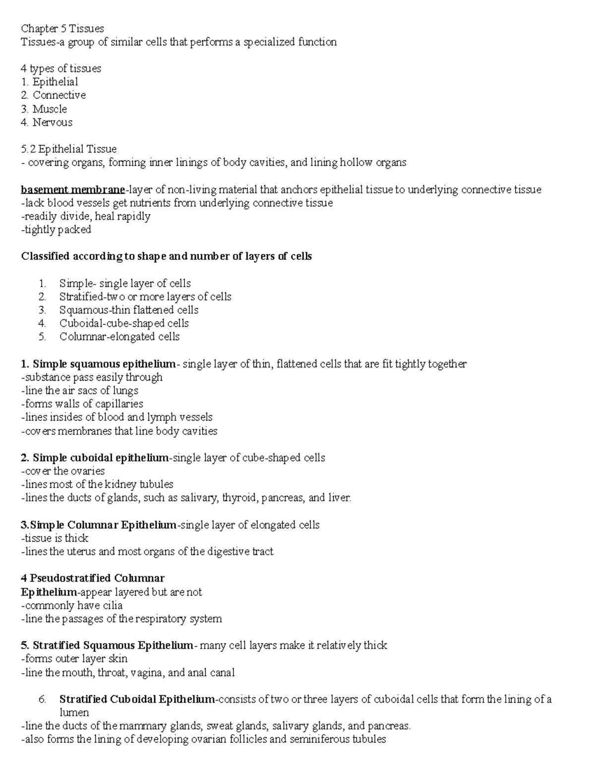 A P Ch. 5 notes student version - Chapter 5 Tissues Tissues-a group of ...