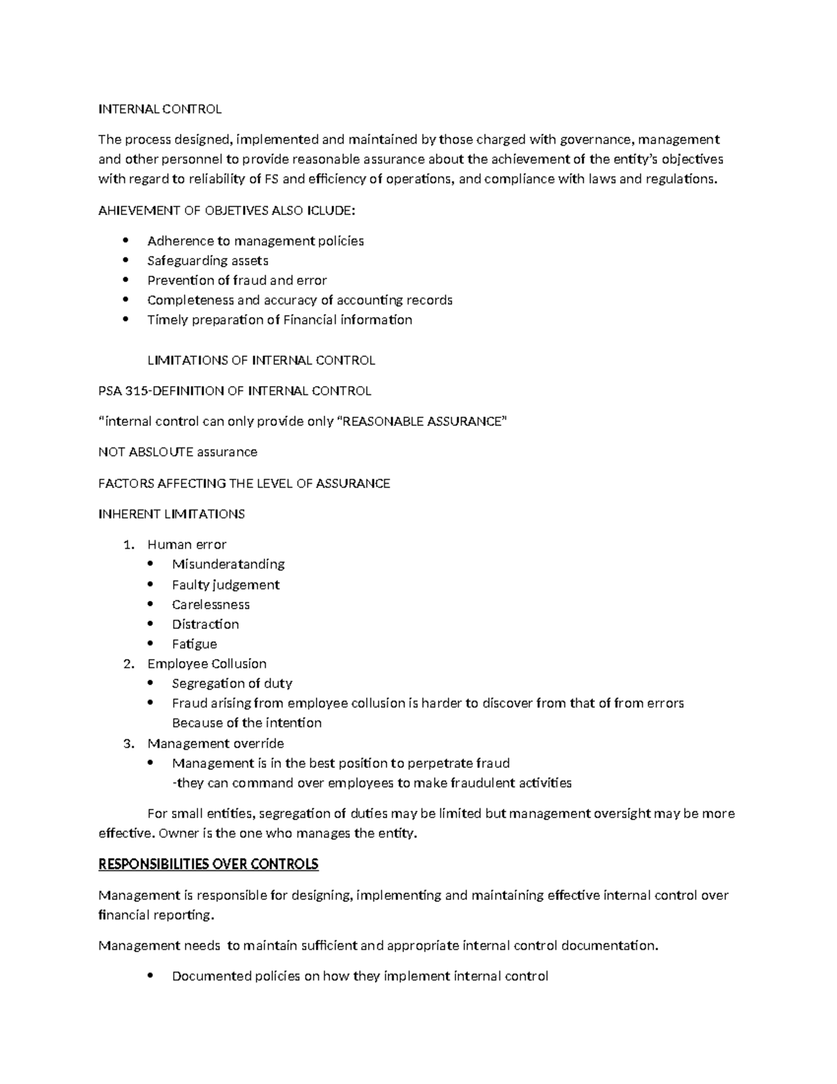 AUD Theory Notes - The process designed, implemented and maintained by ...