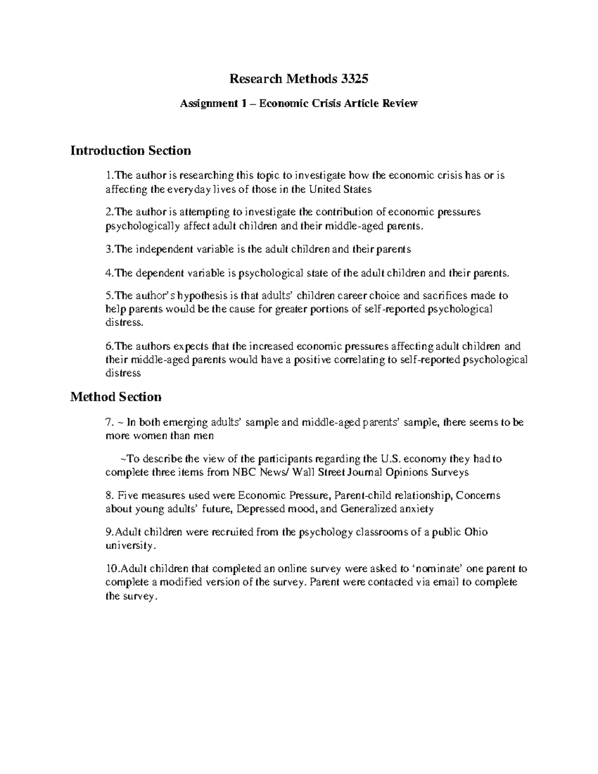 Article Review-Nasreen - Research Methods 3325 Assignment 1 – Economic ...