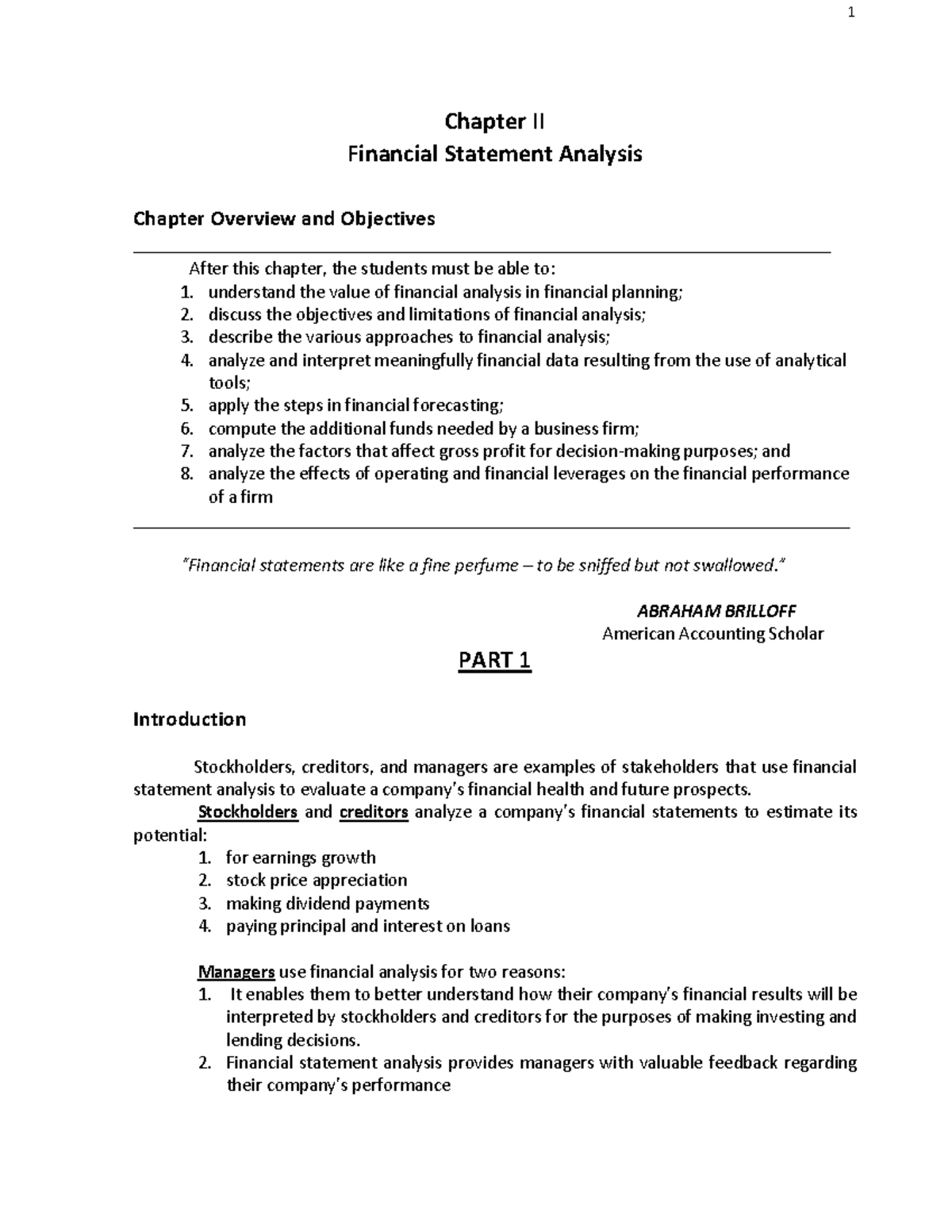 FS- Analysis FS- Analysis - Chapter II Financial Statement Analysis ...