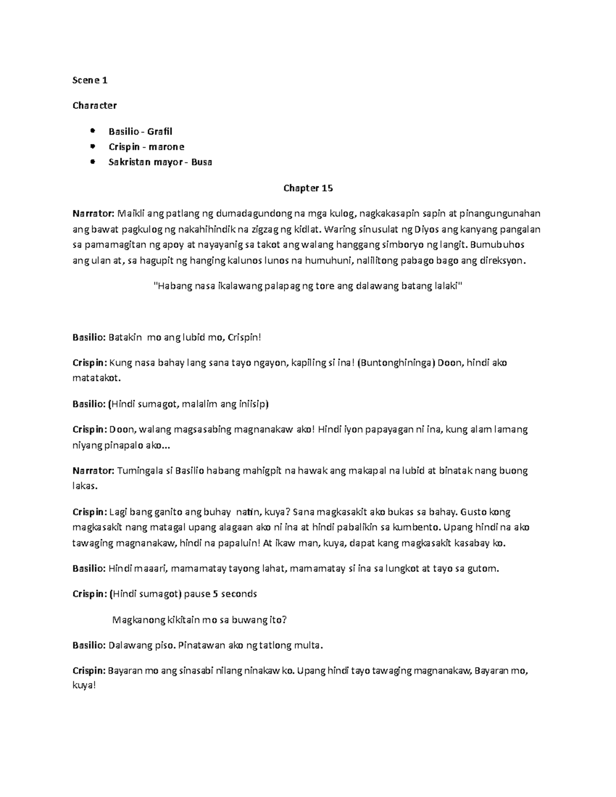 Scene 1 - Script - Scene 1 Character Basilio - Grafil Crispin - marone ...