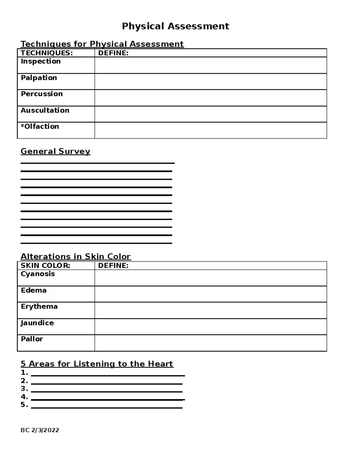 NUR-120D Physical Assessment - Physical Assessment Techniques for ...