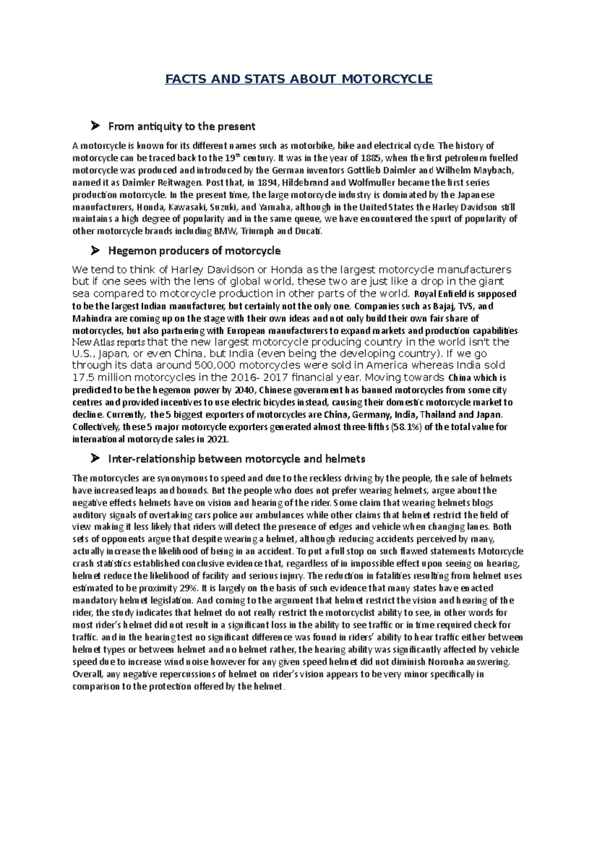 Facts and stats about motorcycle - FACTS AND STATS ABOUT MOTORCYCLE ...