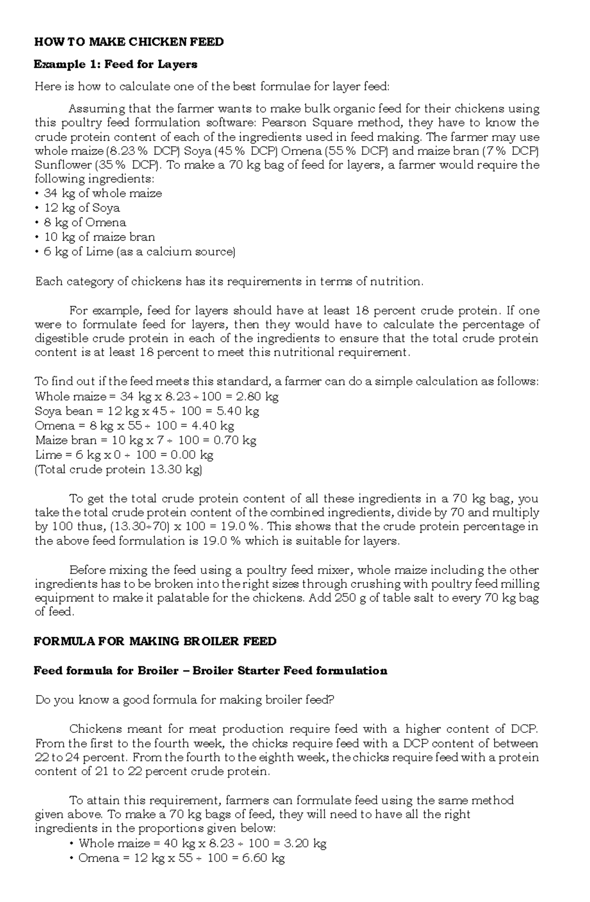 Quarter 3 Module 2 - HOW TO MAKE CHICKEN FEED Example 1: Feed for ...