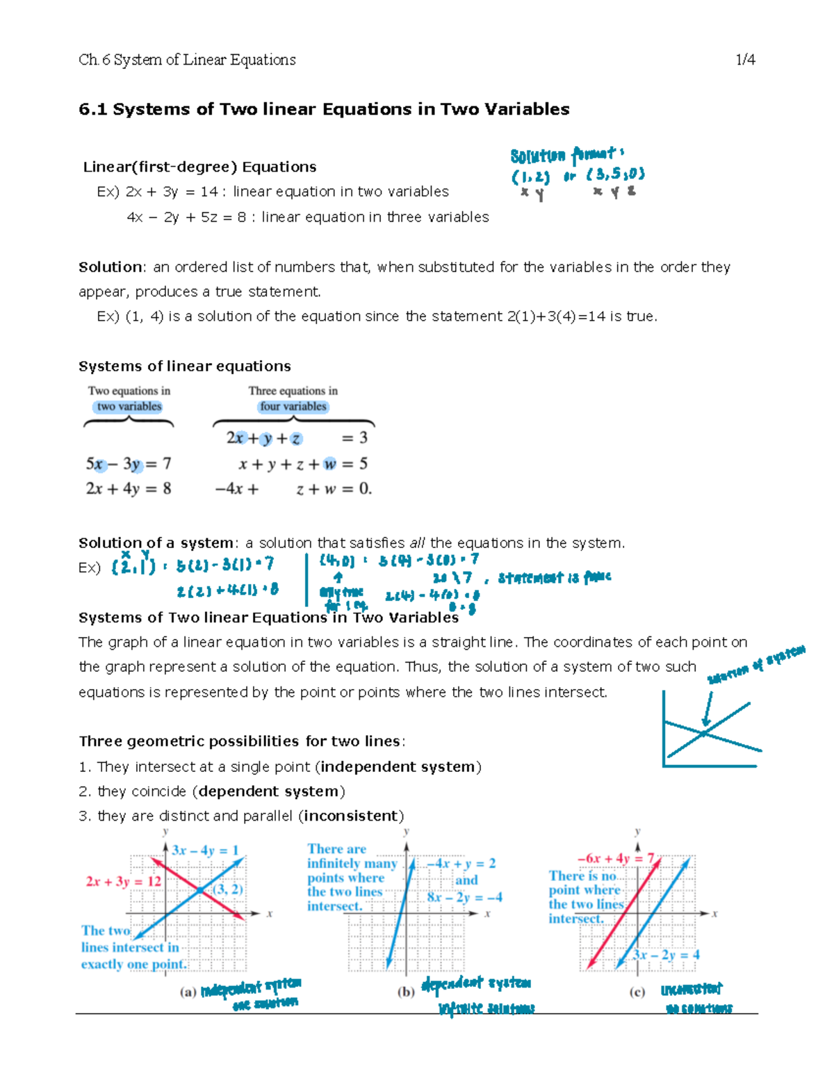 Ch6 - professor: SeRin Zhang - 6 Systems of Two linear Equations in Two ...