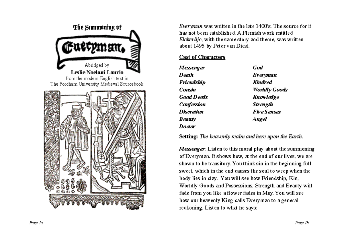 Everyman Summary - Notes - The Summoning of Abridged by Leslie Noelani ...