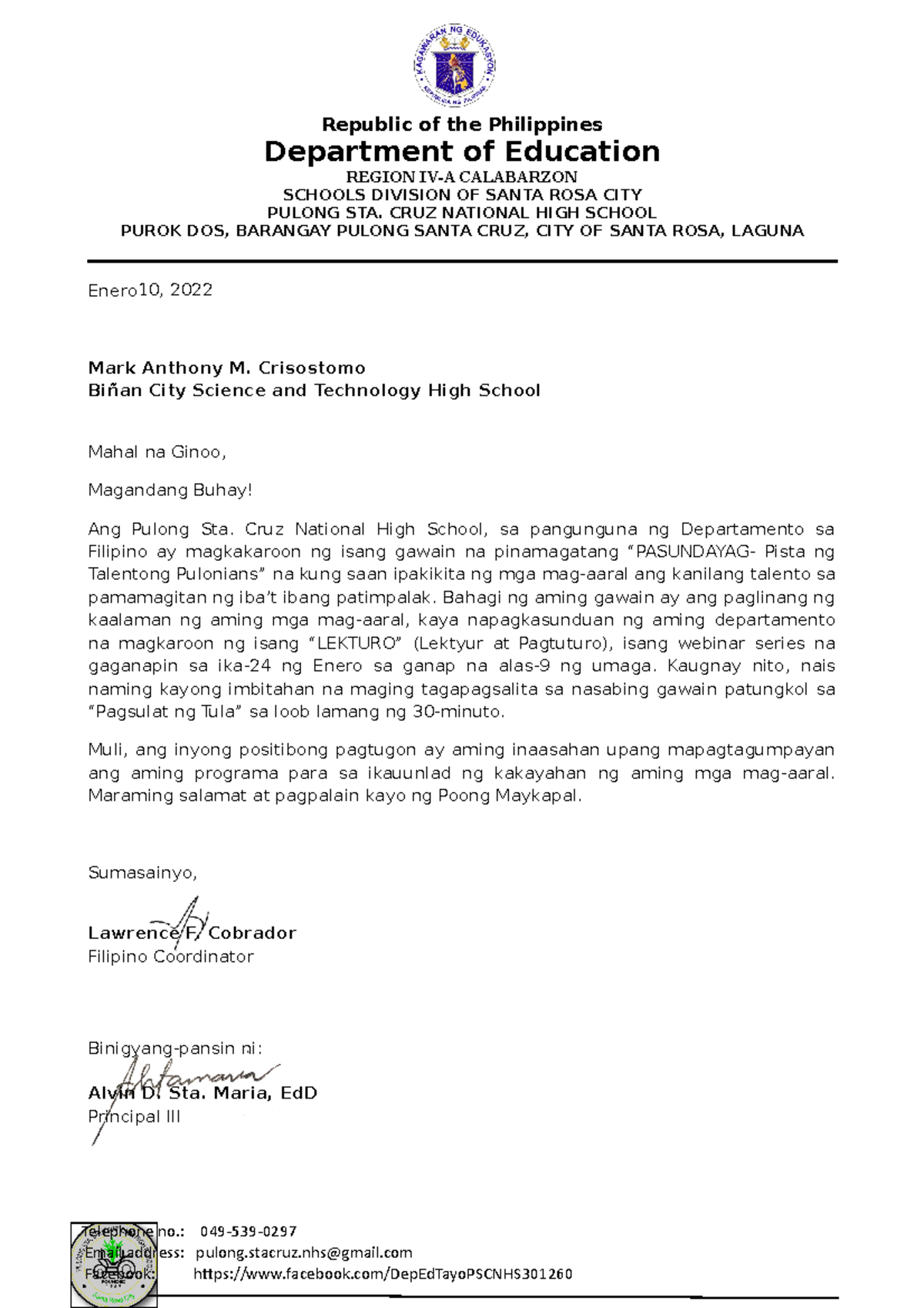 Invitation Letter-Mark - Republic of the Philippines Department of ...