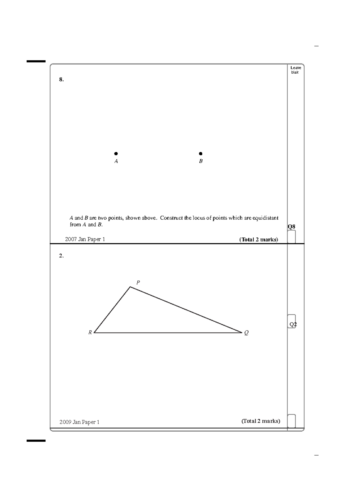 Loci Questions - ... - Leave blak 8. A and B are two points, shown ...