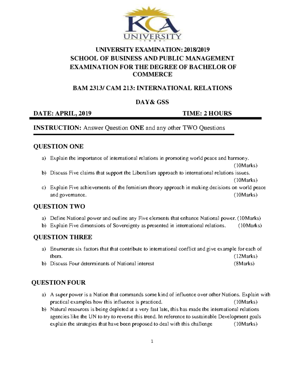 BAM2313 CAM213 International Relations mandatory Assignment by Dr ...