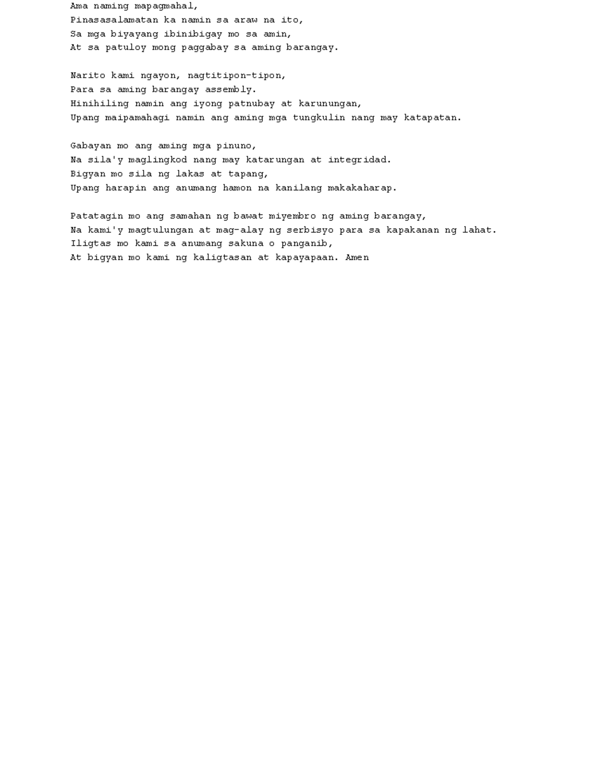 Ama naming mapagmahal - Ama naming mapagmahal, Pinasasalamatan ka namin ...