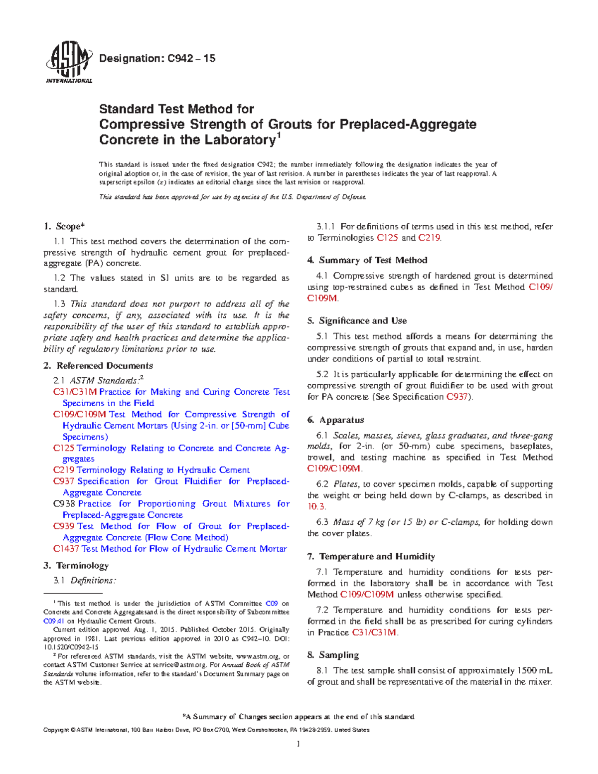 Standard Test Method for Compressive Str - Designation: C942− 15 ...