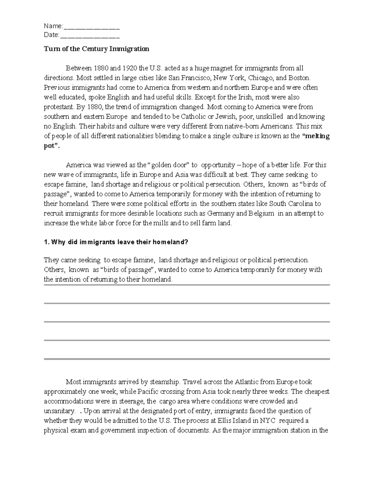 Jacob Clark - Immigrant Experiences Worksheet - Date ...
